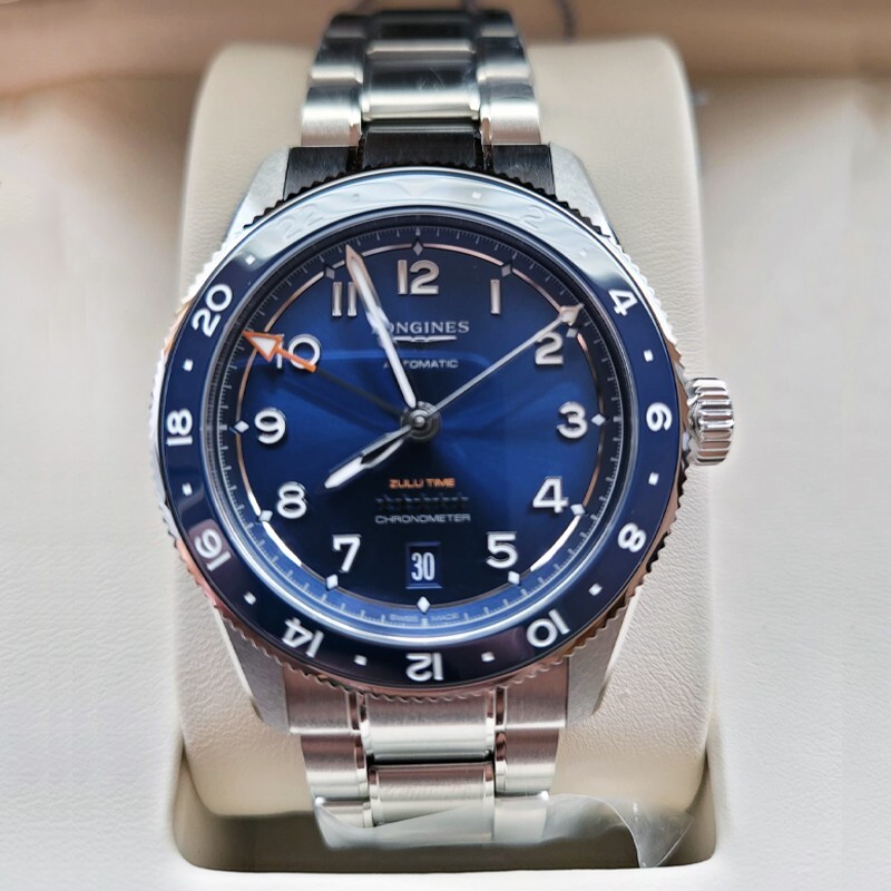 New Longines Spirit Zulu Time 39mm Blue Dial GMT Steel Men's Watch ...