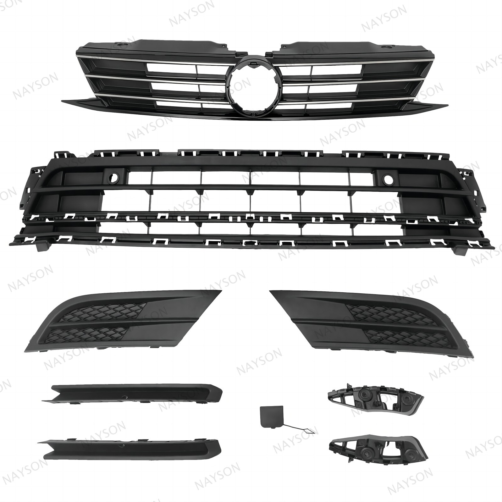 9PC For Jetta 2015-2018 Front Upper Lower Chrome Grille Mesh Bumper ...