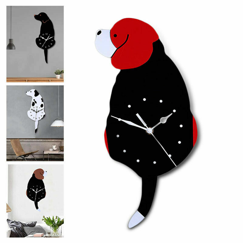 Silent Pendulum Clock Acrylic Swinging Tail Wall Clock Animal Dog Cat ...