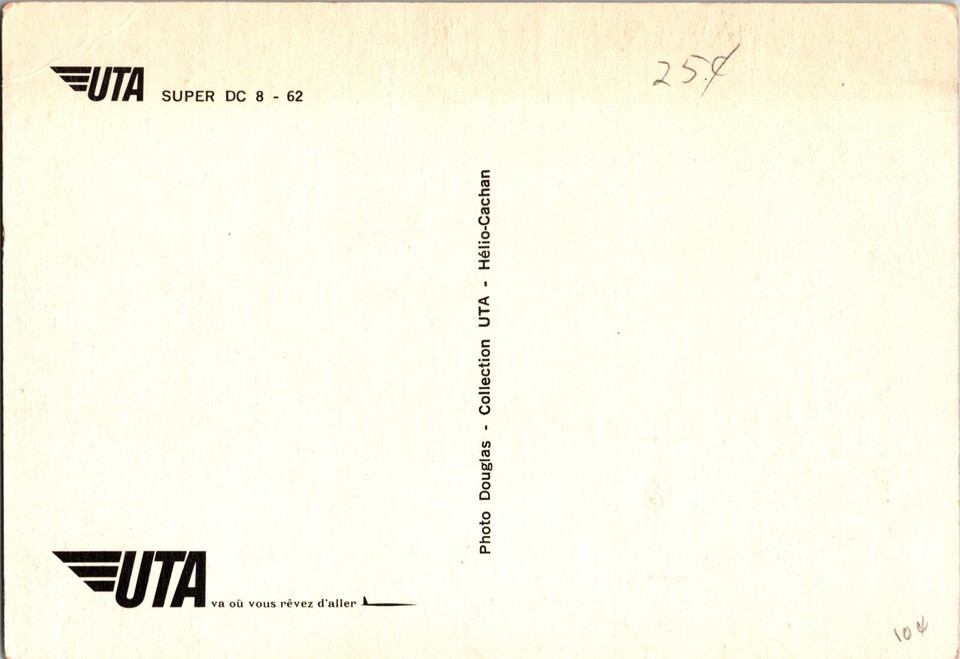Postcard Union De Transports Aeriens UTA Airlines UTA Super DC 8-62 ...