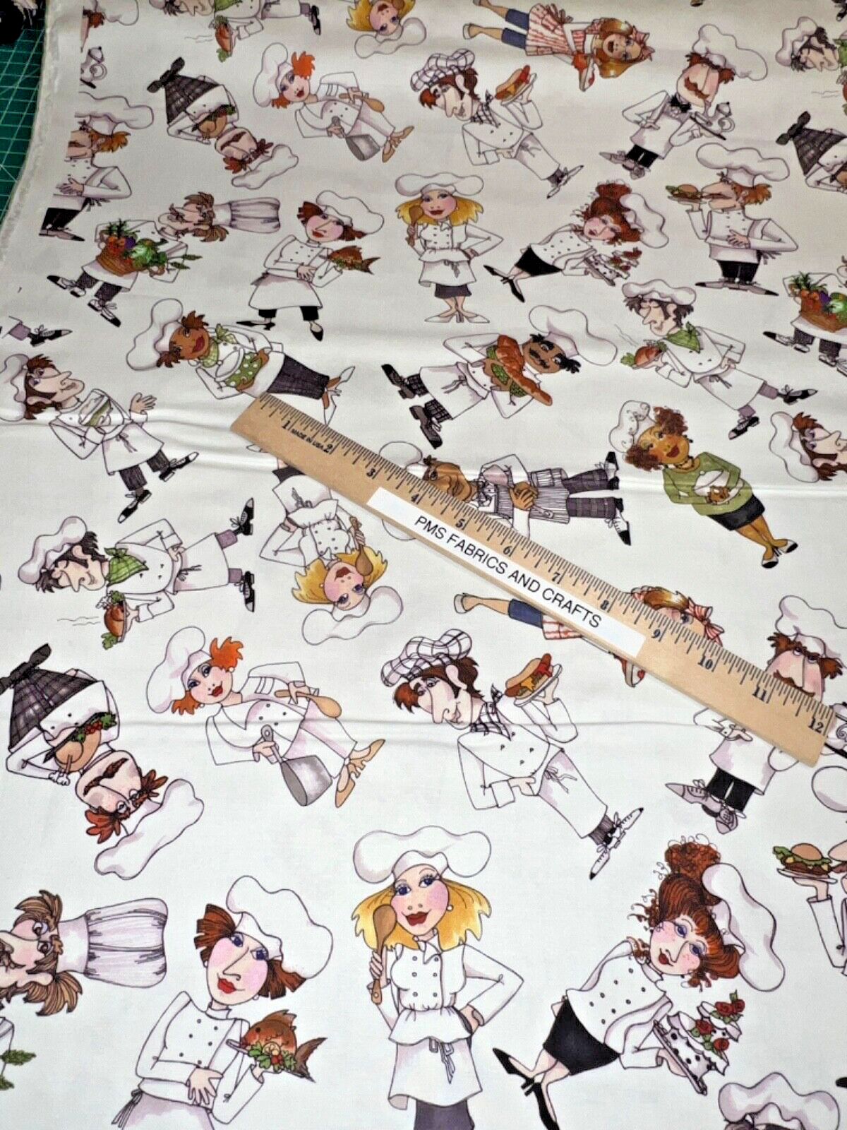 Loralie Happy Chef Tossed Chefs on White 100% cotton fabric by the yard ...