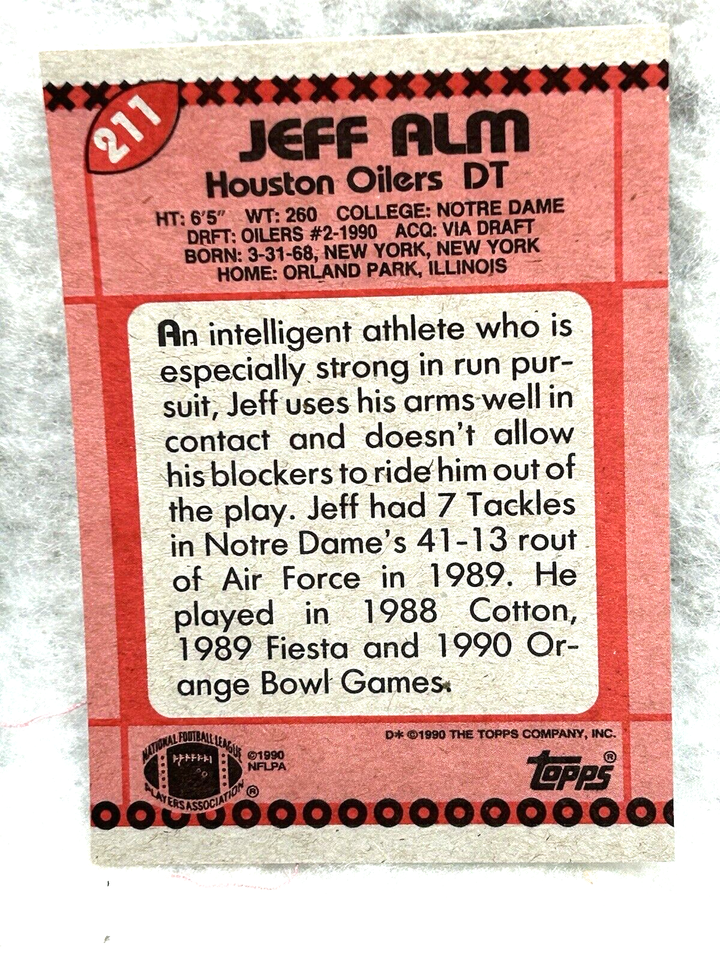 Jeff Alm 1990 Topps90 #211 DT Houston Oilers Football card | eBay