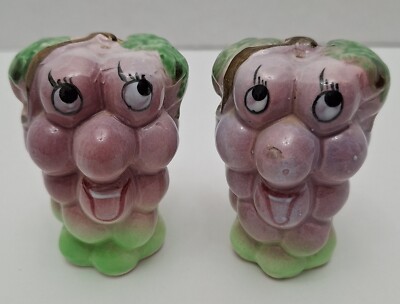 Vintage Anthropomorphic Grapes Salt & Pepper Shakers Smiling Ceramic ...