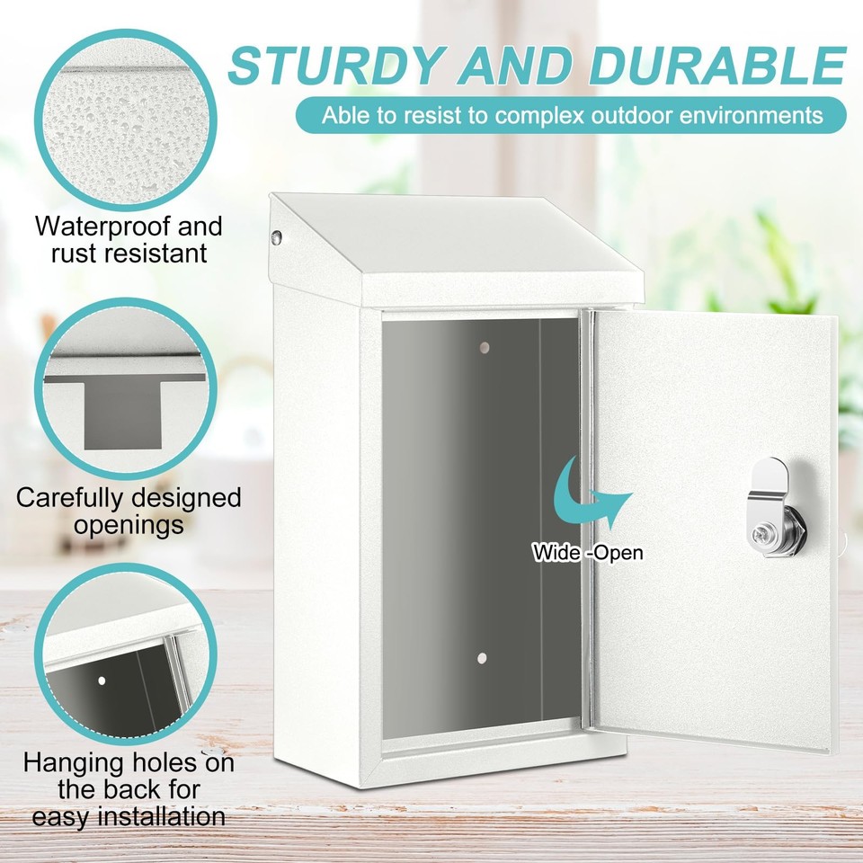 Metal Locking Mailbox Wall Mount Key Drop Mailbox for Outside ...