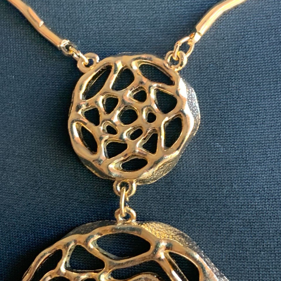 Signed D'Orlan Vintage Gold Tone Modern Rose Flower Medallion Necklace ...