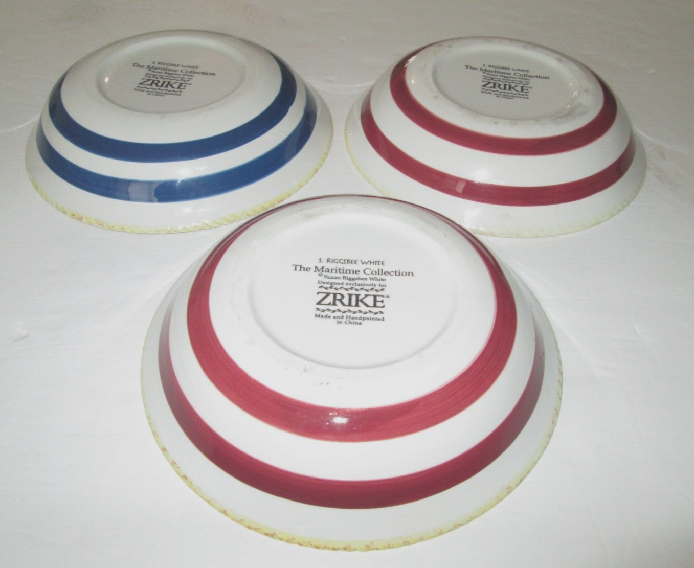 ZRIKE Maritime Collection by S. Riggsbee White set of 3 cereal-soup ...