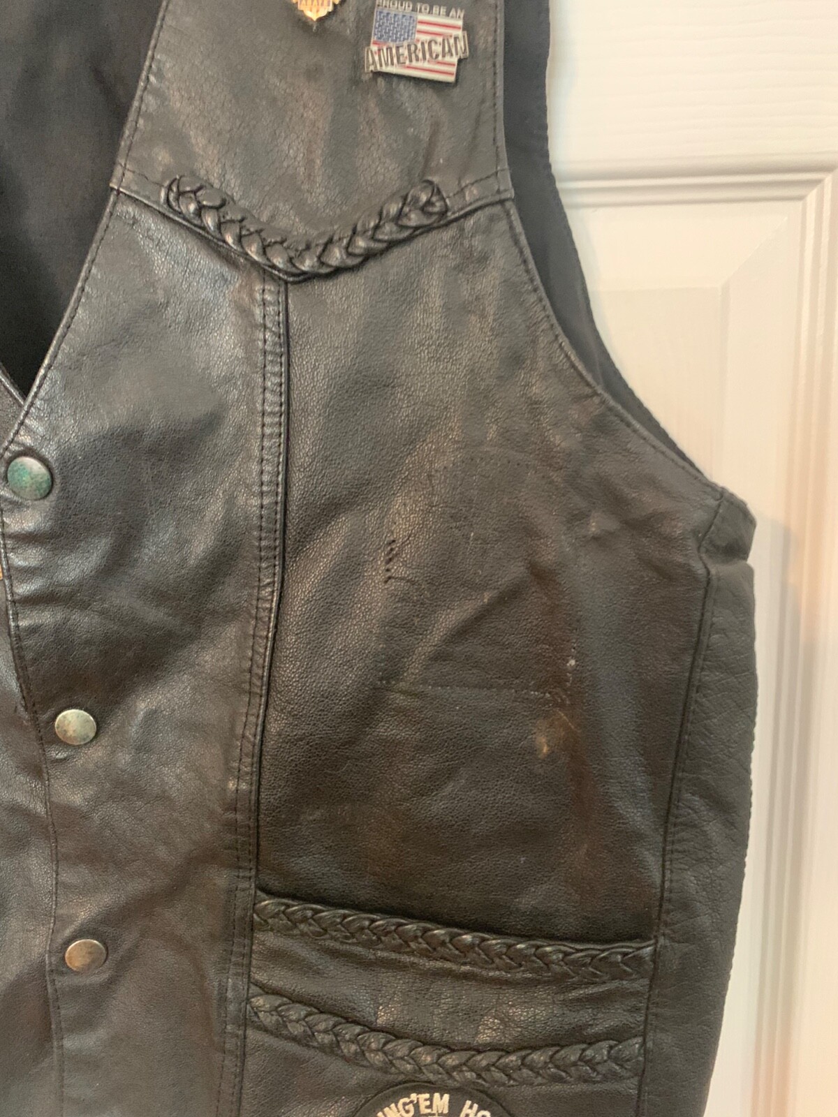 Harley Davidson MOB Leather Motorcycle Vest Patches… - Gem