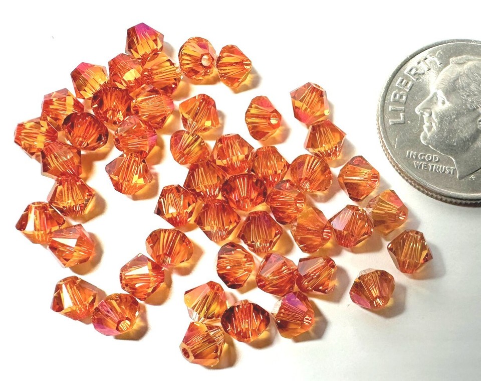Bead, 48 Swarovski Astral Pink Orange Crystal 4mm Xilion Bicone Beads ...