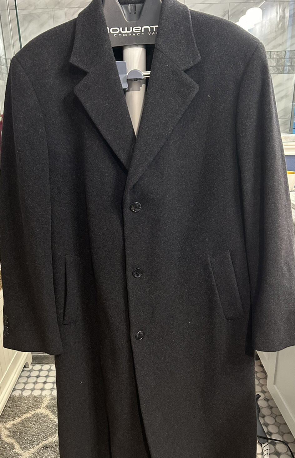 ANDREW FEZZA Mens Black Cashmere Wool Blend Coat Long Button Front ...