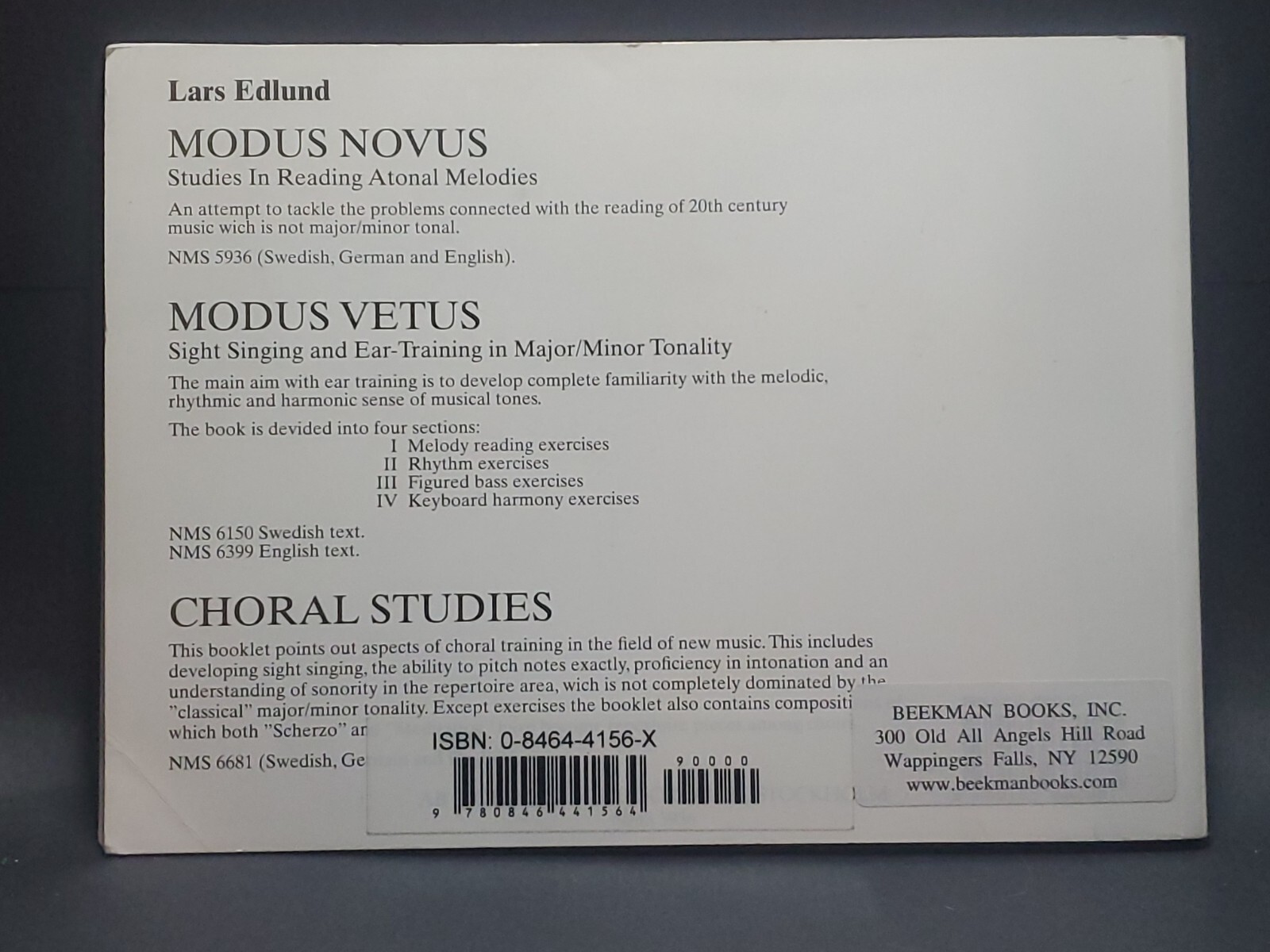 MODUS NOVUS Studies in Reading Atonal Melodies By Lars Edlund VG Rare HTF OOP 9780846441564 | eBay