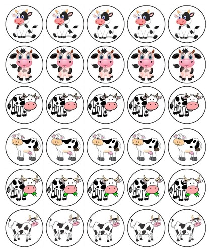 Cow Edible Cupcake Toppers Wafer Birthday Cake Farm Animal Decorations ...