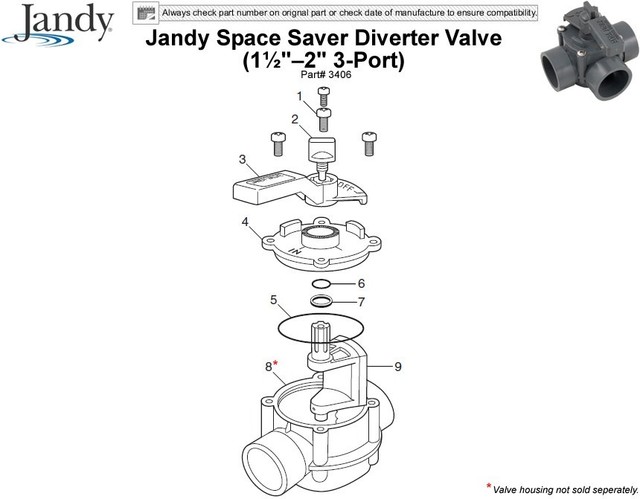 Jandy Space Saver Diverter Valve Replacement for 2 & 3 Port Valves Part ...