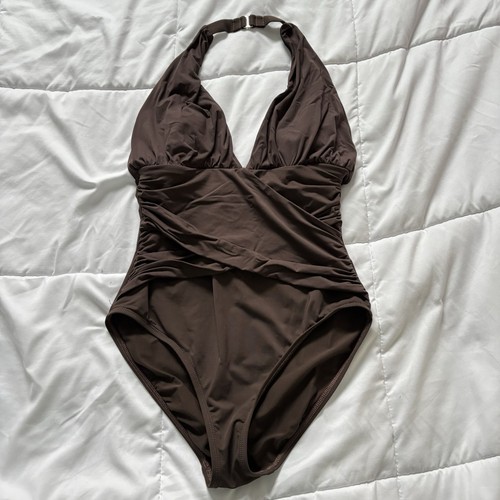 Talbots Swimwear Swimsuit One Piece Womens Size 10 Halter Brown Vintage ...