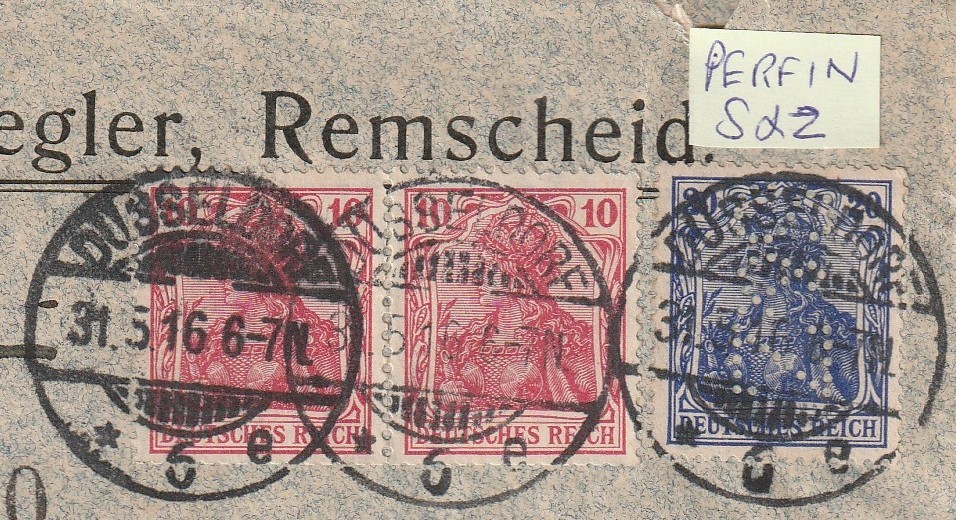 9) GERMANY 1916 - REGISTERED CENSOR COVER -- 20 Pf. GERMANIA PERFIN S ...