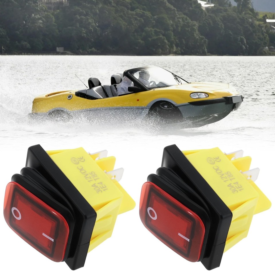 4 PCS Waterproof Rocker Toggle Switch 12V 30A Red LED Lighted On Off ...