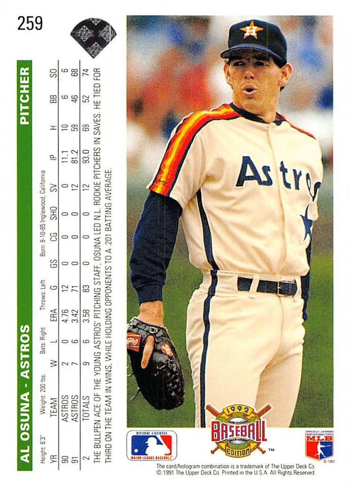 Al Osuna 1992 Upper Deck 259 Houston Astros BASEBALL Card | eBay