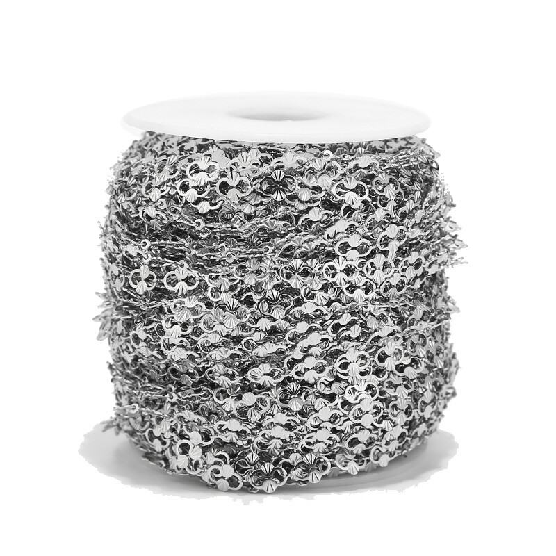 5meters Silver tone Stainless Steel Hollow Flower Textured Chain ...