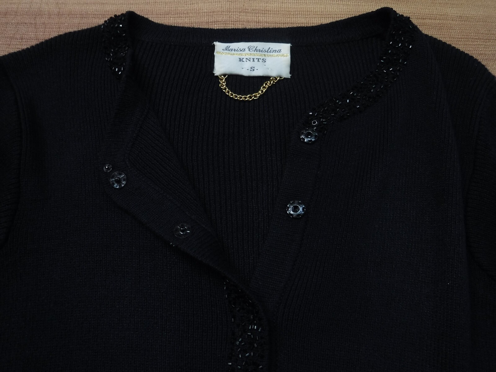 Marisa Christina Black Beaded Trim Hidden Snap Button… - Gem