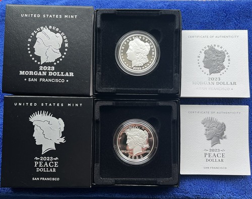 2023 PEACE DOLLAR PROOF & 2023 MORGAN DOLLAR PROOF BOX/COA 2 COINS 23XF ...