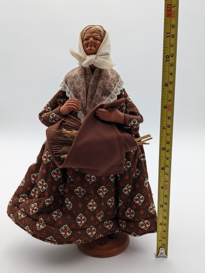 Vtg. French Santon De Provence Terracotta Doll Figure Old Woman Wheat ...