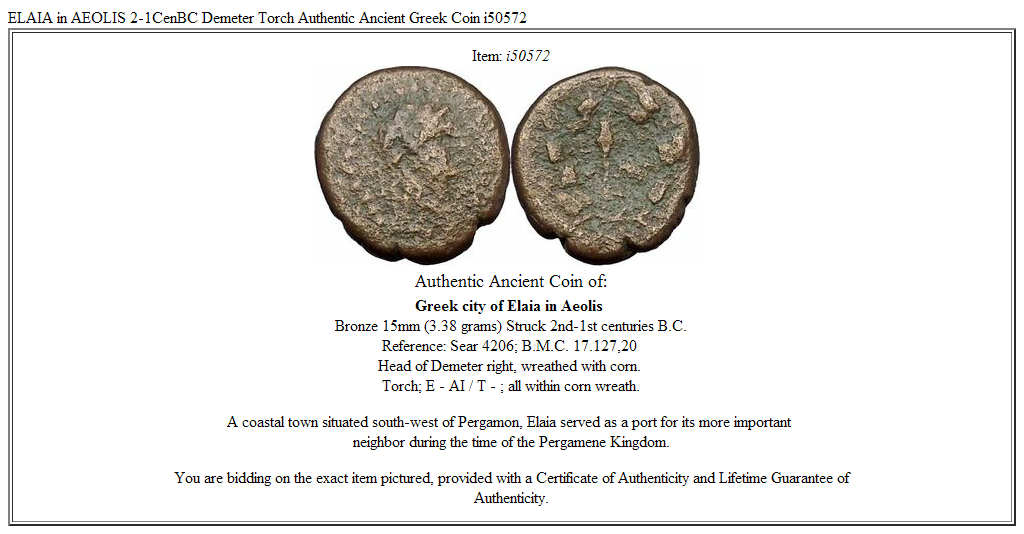 ELAIA in AEOLIS 2-1CenBC Demeter Torch Authentic Ancient Greek Coin ...