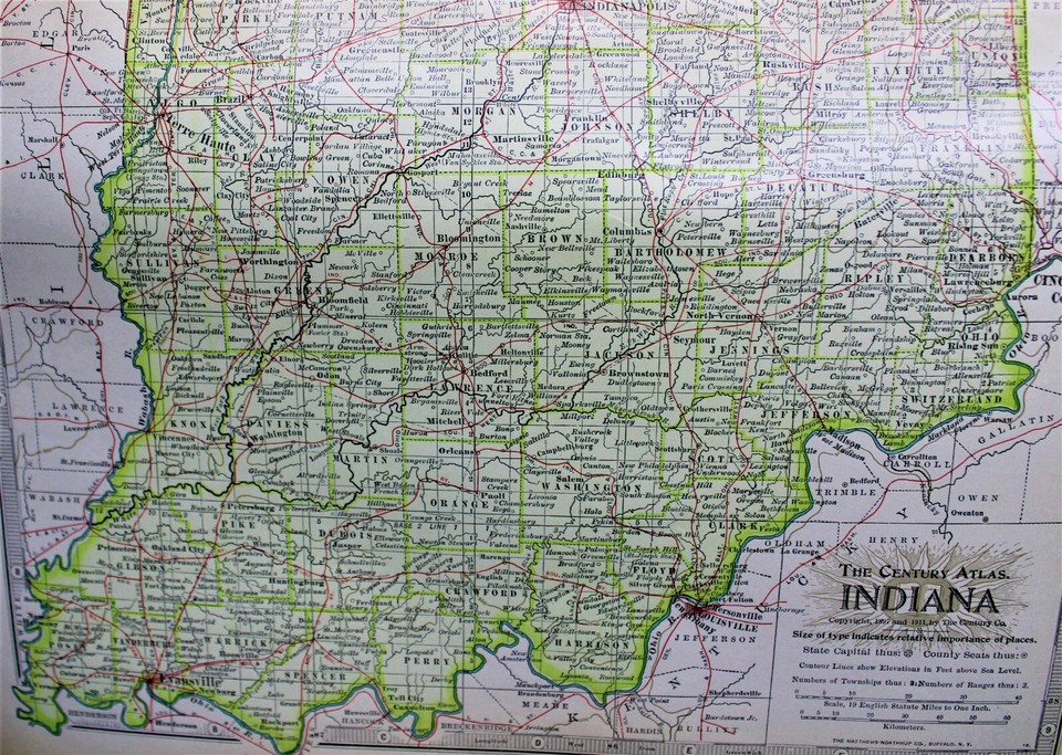 CENTURY ATLAS MAP PAGE PLATE NO. 19 INDIANA 1911 VINTAGE | eBay