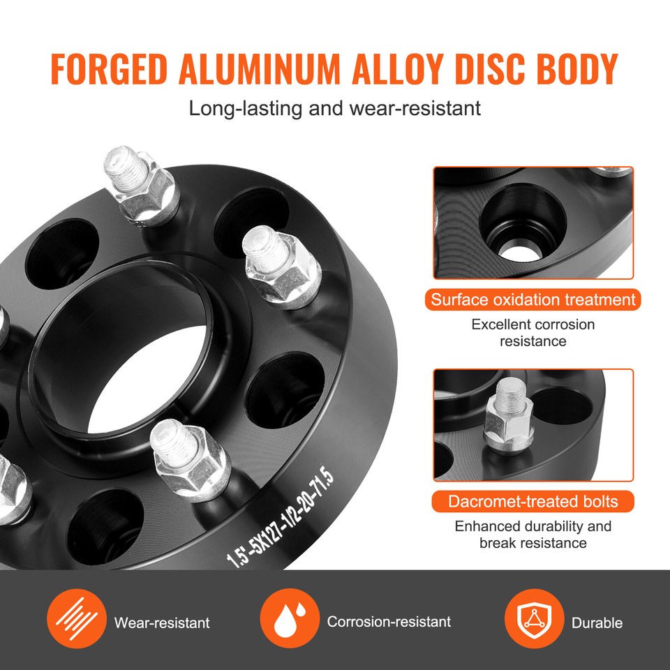VEVOR 4 PCS Wheel Spacers Wheel Adapters 5 Lug Forged Spacers Black 1.5 ...