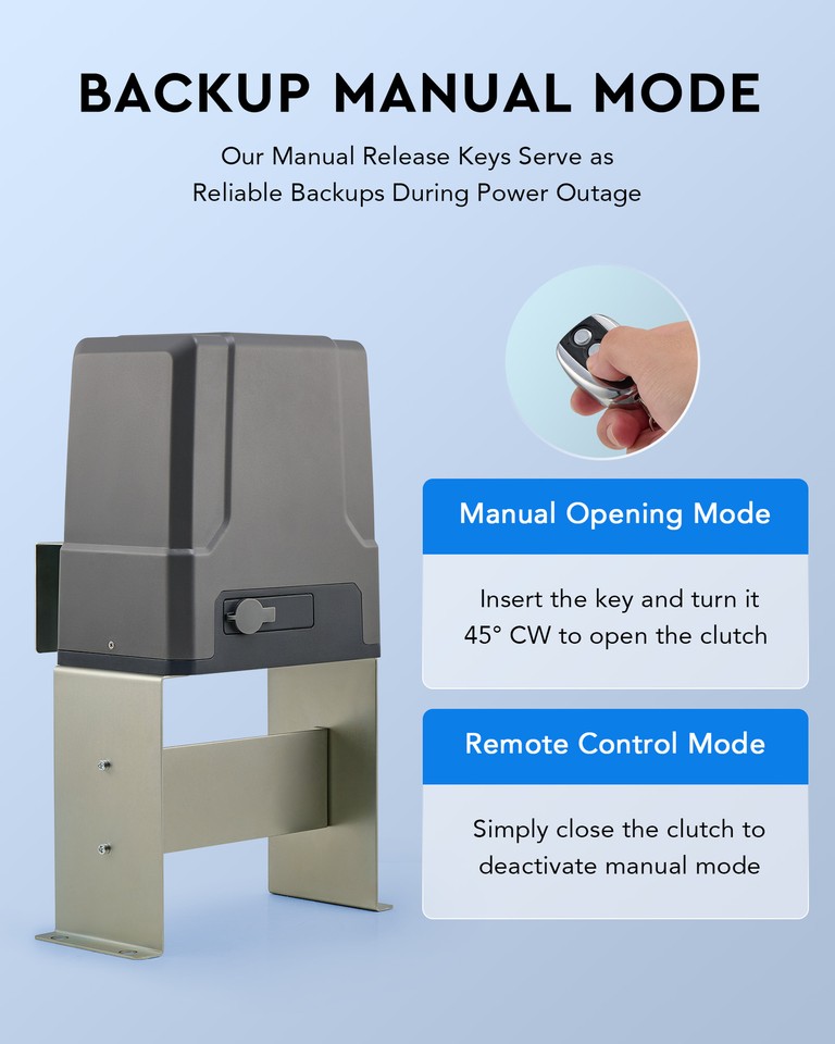 CO-Z Sliding Gate Opener Kit w 170W DC Motor Remotes for 1800lb 40ft ...