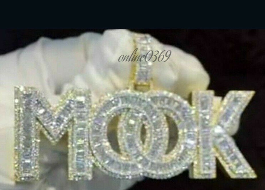 3.15 ct Baguette Simulated Diamond mens Custom "MOOK" Name Charm ...