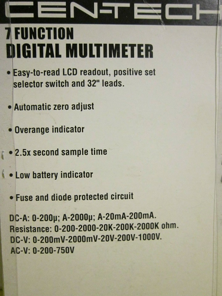 Cen-Tech 7 Function Digital Multimeter Item 69096 Electrical Test Meter ...