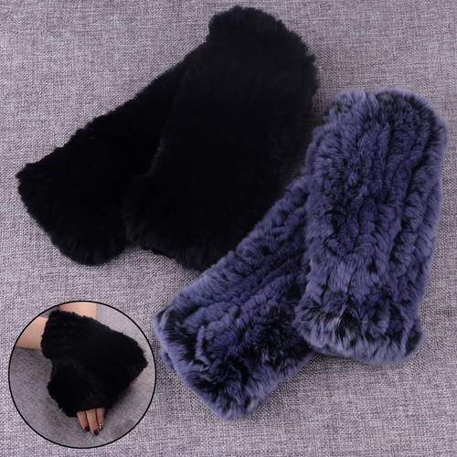 Pair Rex Rabbit Fur Women Soft Winter Warmer Fingerless Thick Gloves ...