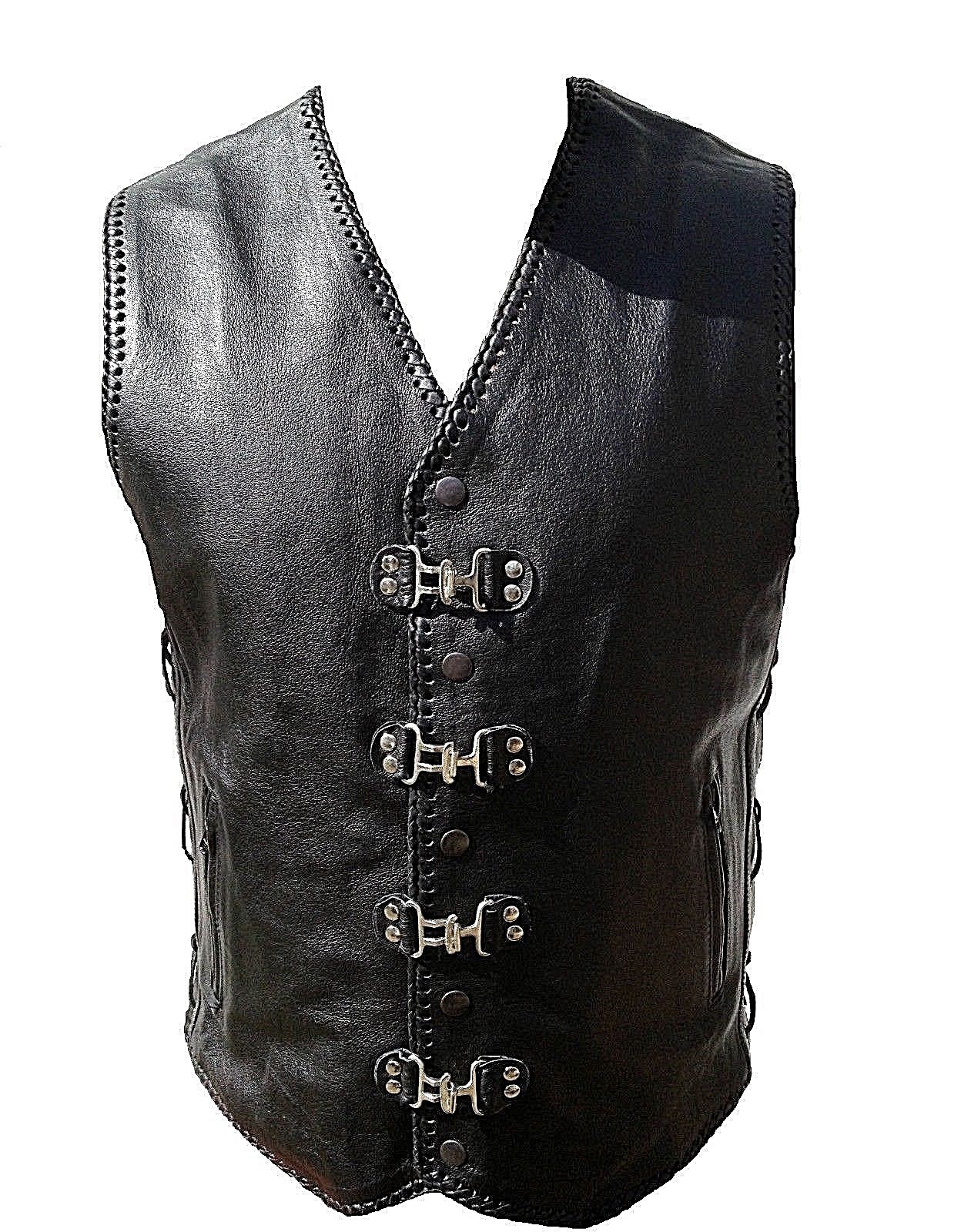 Motorcycle Biker Leather Vest Clip Motorbike Rider Waistcoat Braid ...