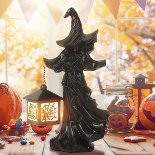 Faceless Ghost Sculpture Halloween Decor Black Resin Witch with Lantern ...