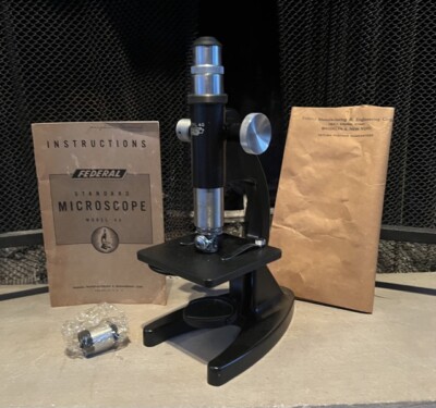 1947 Federal Model 40 Microscope 5x 10x Lenses Vintage Made In USA Box ...