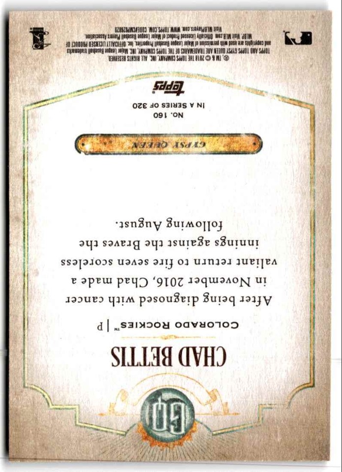 2018 Topps Gypsy Queen Chad Bettis b Colorado Rockies #160 | eBay