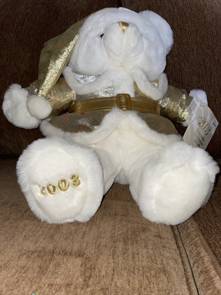 Dan Dee Snowflake Teddy Stuffed Toy 20" White Plush 2003 Gold Cap and ...