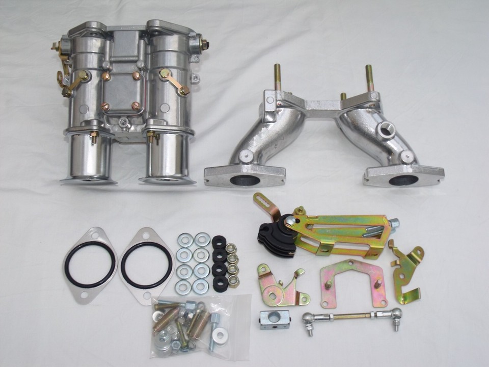 45 DCOE carb carburettor kit MGB GT inc manifold and twin cable link ...