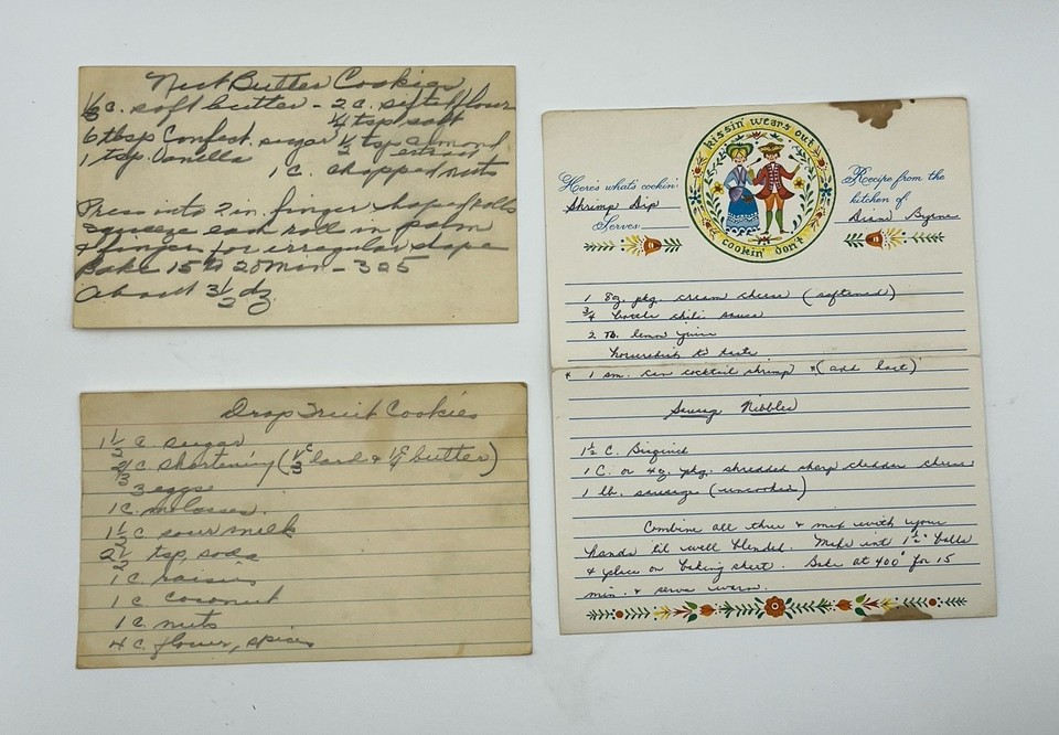 Vintage x11 Handwritten Cursive Recipes cards, scrap paper, Ephemera ...