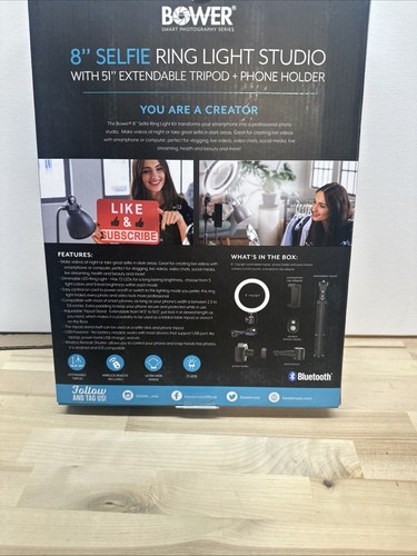 8‘’ Bower Selfie Ring Studio Light with 51" extendable Tripod + Phone ...