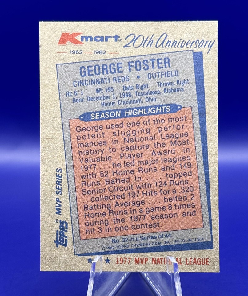 1982 Topps KMart GEORGE FOSTER 20th Anniversary MVP Series #32 ...