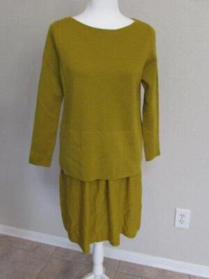 COS EUR Sz Sm mustard yellow l/s wool shift dress tiered quality ...