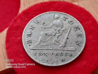 1808 George III Irish Thirty 30 Pence Silver Milled bank Token Ireland ...