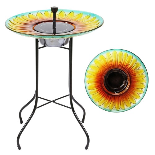 Solar Sunflower Glass Bird Bath Fountain Outdoor Garden Decoration ...