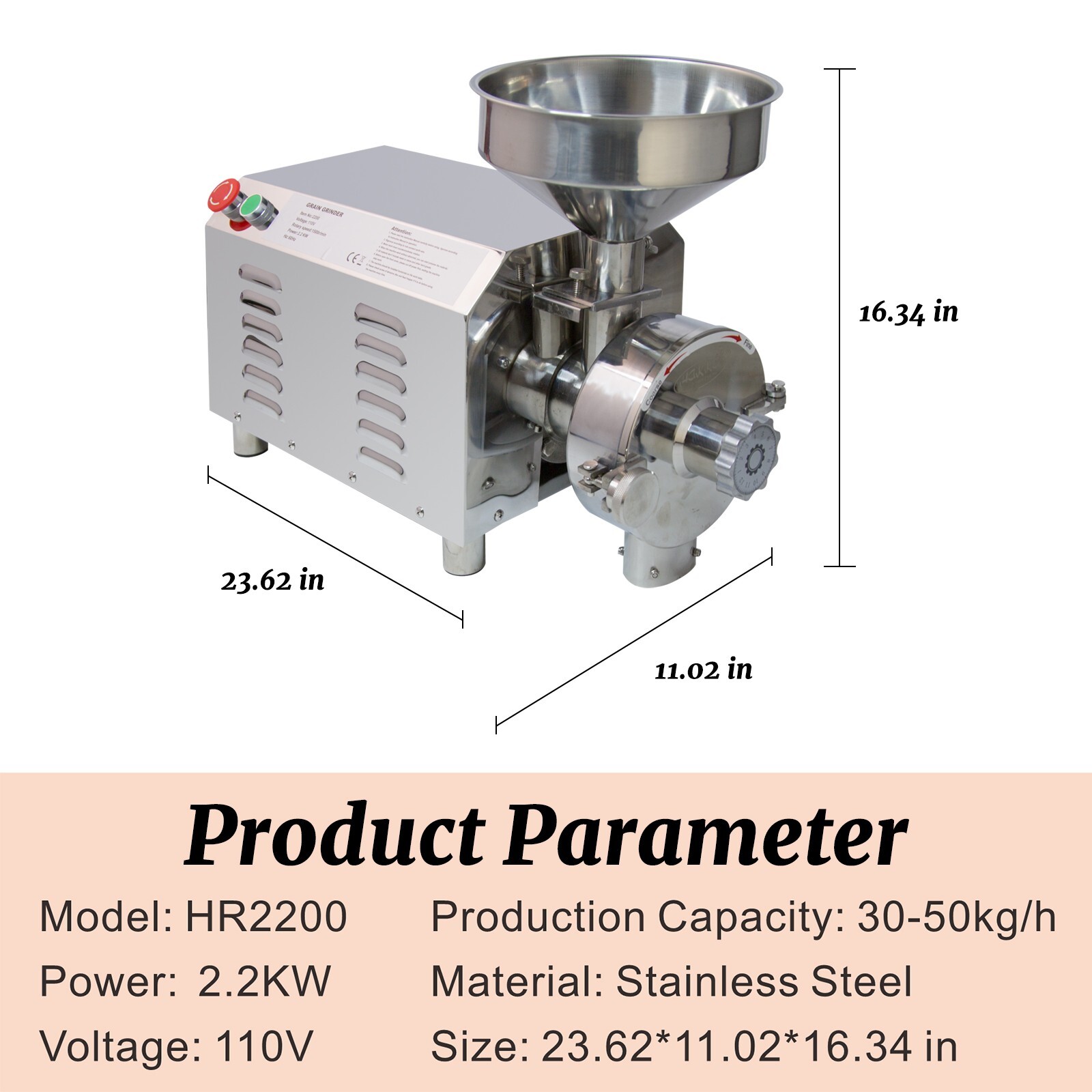 Hakka Electric Grain Grinder 2200W Mill Grinding Pulverizer Machine 30 ...