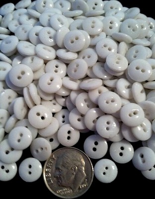 ⭐️ ANTIQUE~VINTAGE CHINA BUTTONS 100+ "SNOW WHITE" DIMINUTIVE 2 HOLE 5/ ...