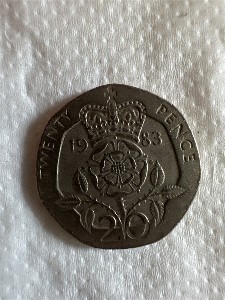 1983 Twenty Pence Elizabeth II UK Coin D. G. Reg. F. D. Rare NEAR MINT ...