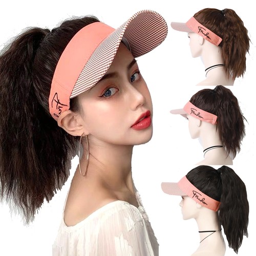 Backless Baseball Caps with Ponytail Hair Wigs for Girls Hat Wigs Sun ...