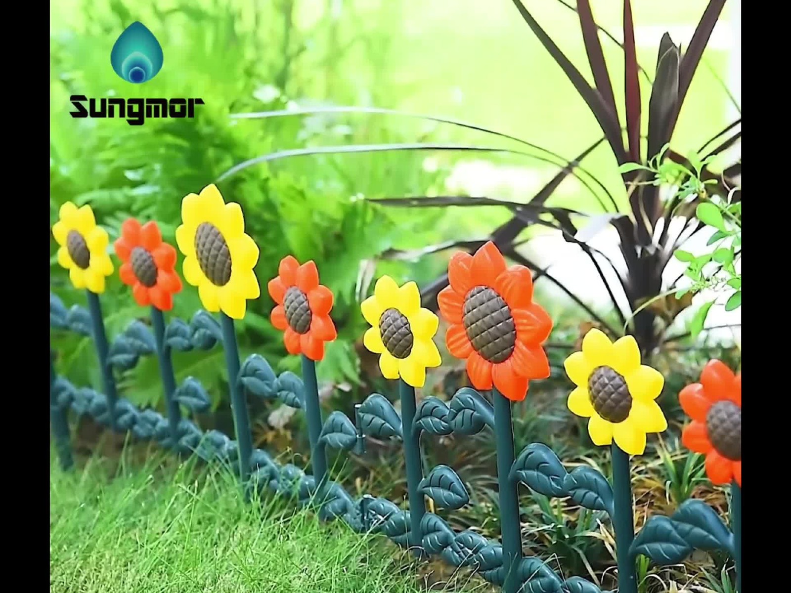 Sungmor Garden Fences 4PC Plastic Sunflower Picket Lawn Flowerbed ...