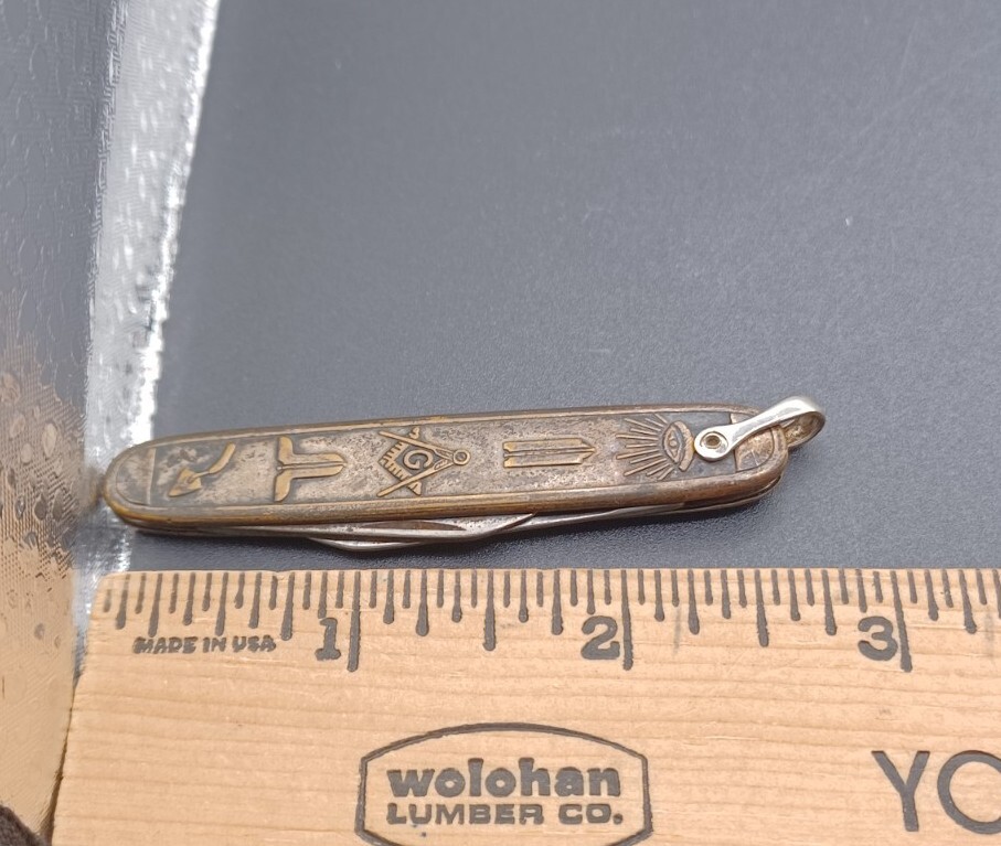 Vintage Colonial Masonic Masons two blade Silver plate pin-knife with ...