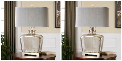 PAIR MOLINARA 28" MERCURY GLASS PLATED NICKEL TABLE LAMPS 26851 ...